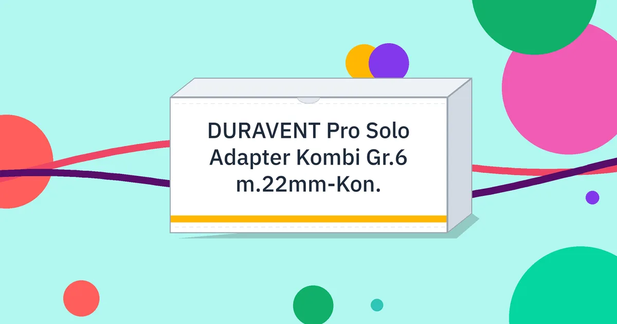Symbolbild: Packung mit der Aufschrift DURAVENT Pro Solo Adapter Kombi Gr.6 m.22mm-Kon. (PZN 19272540) – Verfügbarkeit und Bezug in Apotheken in Frankfurt am Main