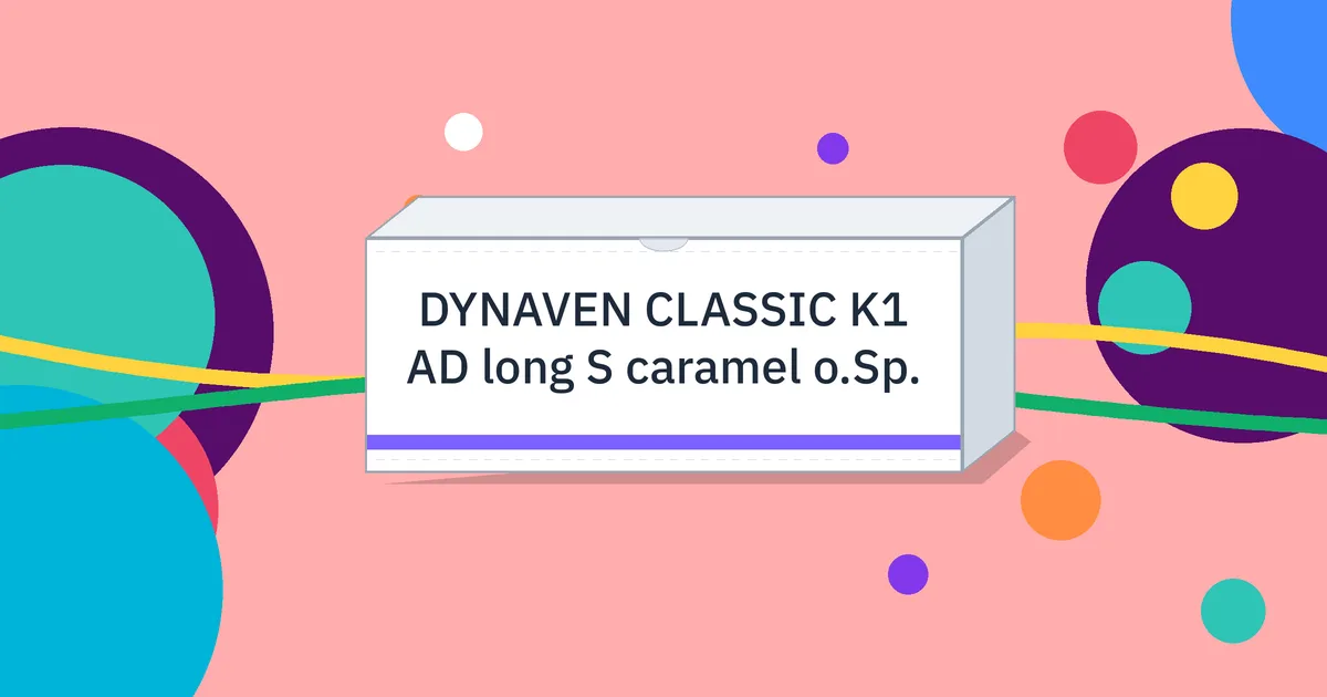 Symbolbild: Packung mit der Aufschrift DYNAVEN CLASSIC K1 AD long S caramel o.Sp. (PZN 18414297) – Verfügbarkeit und Bezug in Apotheken in Frankfurt am Main