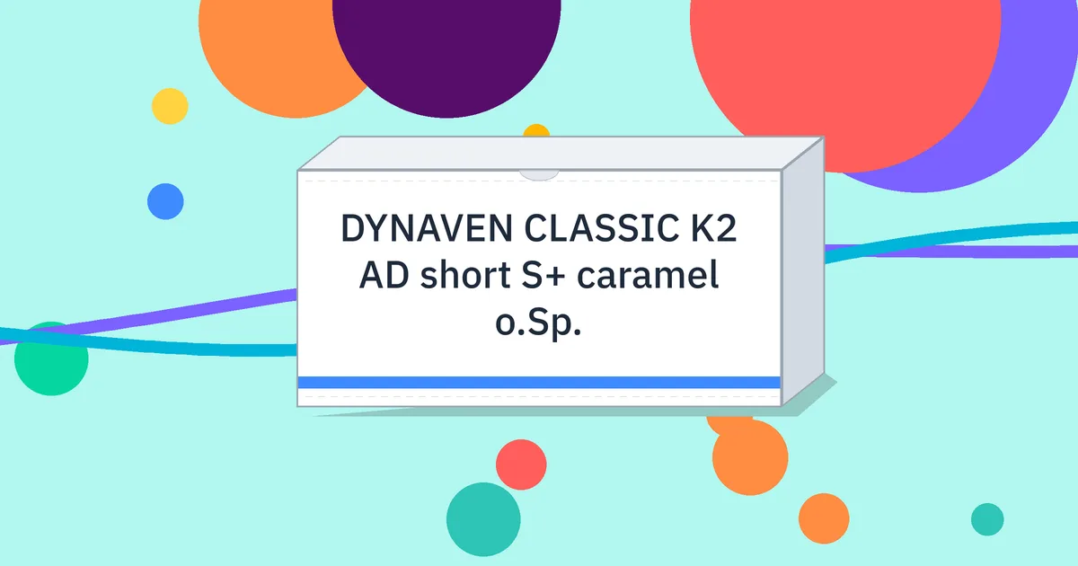 Symbolbild: Packung mit der Aufschrift DYNAVEN CLASSIC K2 AD short S+ caramel o.Sp. (PZN 18417290) – Verfügbarkeit und Bezug in Apotheken in Frankfurt am Main
