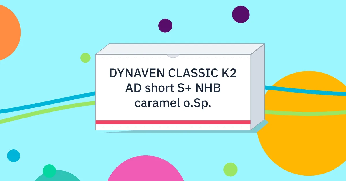 Symbolbild: Packung mit der Aufschrift DYNAVEN CLASSIC K2 AD short S+ NHB caramel o.Sp. (PZN 18417574) – Verfügbarkeit und Bezug in Apotheken in Frankfurt am Main