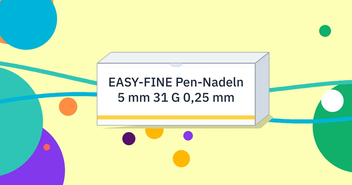 Symbolbild: Packung mit der Aufschrift EASY-FINE Pen-Nadeln 5 mm 31 G 0,25 mm (PZN 19427221) – Verfügbarkeit und Bezug in Apotheken in Frankfurt am Main