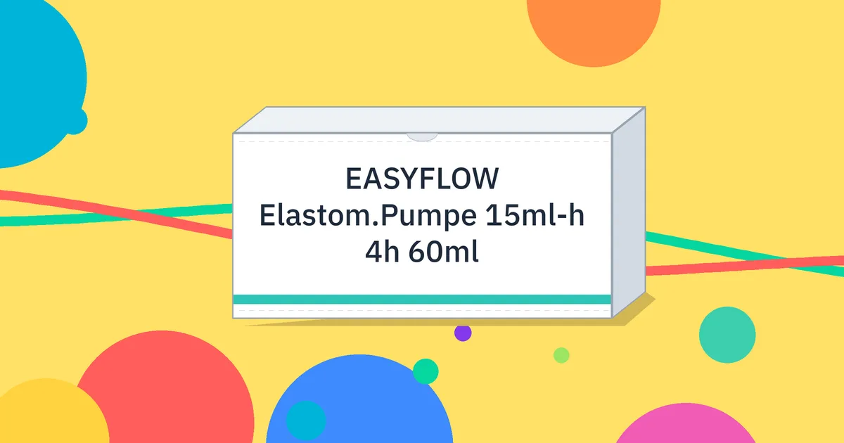 Symbolbild: Packung mit der Aufschrift EASYFLOW Elastom.Pumpe 15ml-h 4h 60ml (PZN 18095716) – Verfügbarkeit und Bezug in Apotheken in Frankfurt am Main