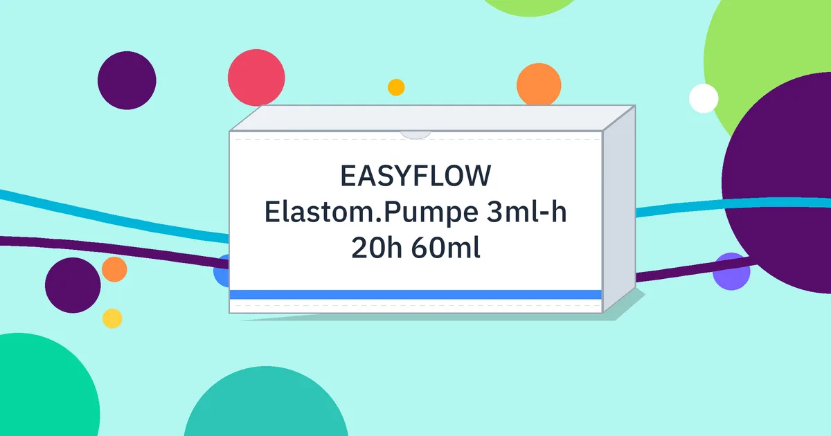 Symbolbild: Packung mit der Aufschrift EASYFLOW Elastom.Pumpe 3ml-h 20h 60ml (PZN 18095633) – Verfügbarkeit und Bezug in Apotheken in Frankfurt am Main
