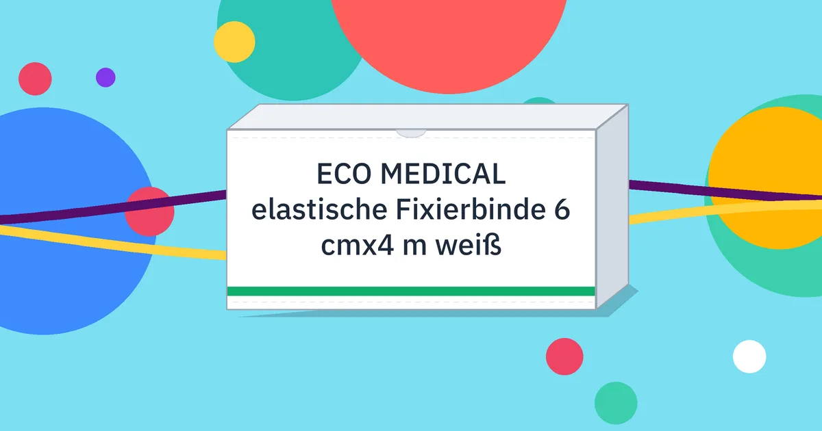 Symbolbild: Packung mit der Aufschrift ECO MEDICAL elastische Fixierbinde 6 cmx4 m weiß (PZN 00758174) – Verfügbarkeit und Bezug in Apotheken in Frankfurt am Main