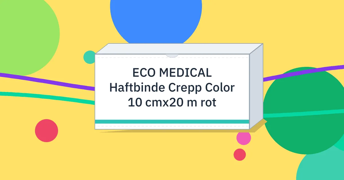 Symbolbild: Packung mit der Aufschrift ECO MEDICAL Haftbinde Crepp Color 10 cmx20 m rot (PZN 00747644) – Verfügbarkeit und Bezug in Apotheken in Frankfurt am Main