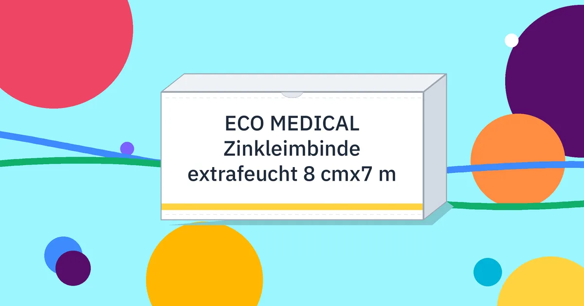 Symbolbild: Packung mit der Aufschrift ECO MEDICAL Zinkleimbinde extrafeucht 8 cmx7 m (PZN 00741825) – Verfügbarkeit und Bezug in Apotheken in Frankfurt am Main