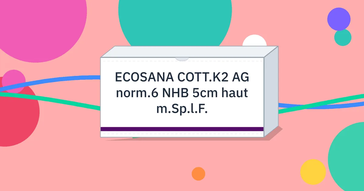Symbolbild: Packung mit der Aufschrift ECOSANA COTT.K2 AG norm.6 NHB 5cm haut m.Sp.l.F. (PZN 16950904) – Verfügbarkeit und Bezug in Apotheken in Frankfurt am Main