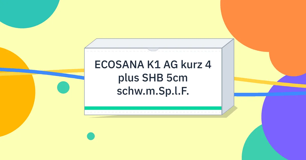 Symbolbild: Packung mit der Aufschrift ECOSANA K1 AG kurz 4 plus SHB 5cm schw.m.Sp.l.F. (PZN 04728193) – Verfügbarkeit und Bezug in Apotheken in Frankfurt am Main