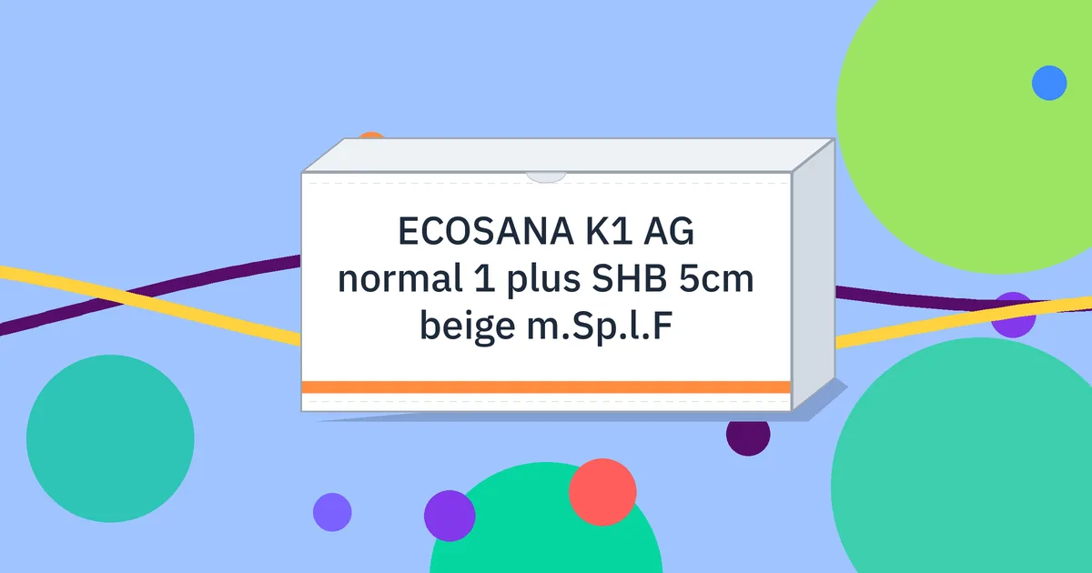 Symbolbild: Packung mit der Aufschrift ECOSANA K1 AG normal 1 plus SHB 5cm beige m.Sp.l.F (PZN 04726018) – Verfügbarkeit und Bezug in Apotheken in Frankfurt am Main