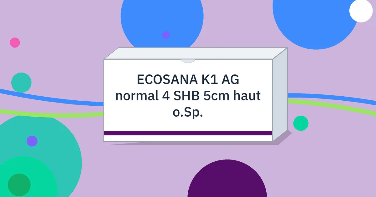 Symbolbild: Packung mit der Aufschrift ECOSANA K1 AG normal 4 SHB 5cm haut o.Sp. (PZN 04728477) – Verfügbarkeit und Bezug in Apotheken in Frankfurt am Main