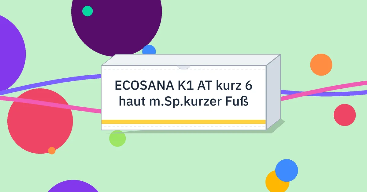 Symbolbild: Packung mit der Aufschrift ECOSANA K1 AT kurz 6 haut m.Sp.kurzer Fuß (PZN 04732289) – Verfügbarkeit und Bezug in Apotheken in Frankfurt am Main