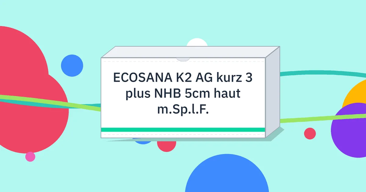 Symbolbild: Packung mit der Aufschrift ECOSANA K2 AG kurz 3 plus NHB 5cm haut m.Sp.l.F. (PZN 10955415) – Verfügbarkeit und Bezug in Apotheken in Frankfurt am Main