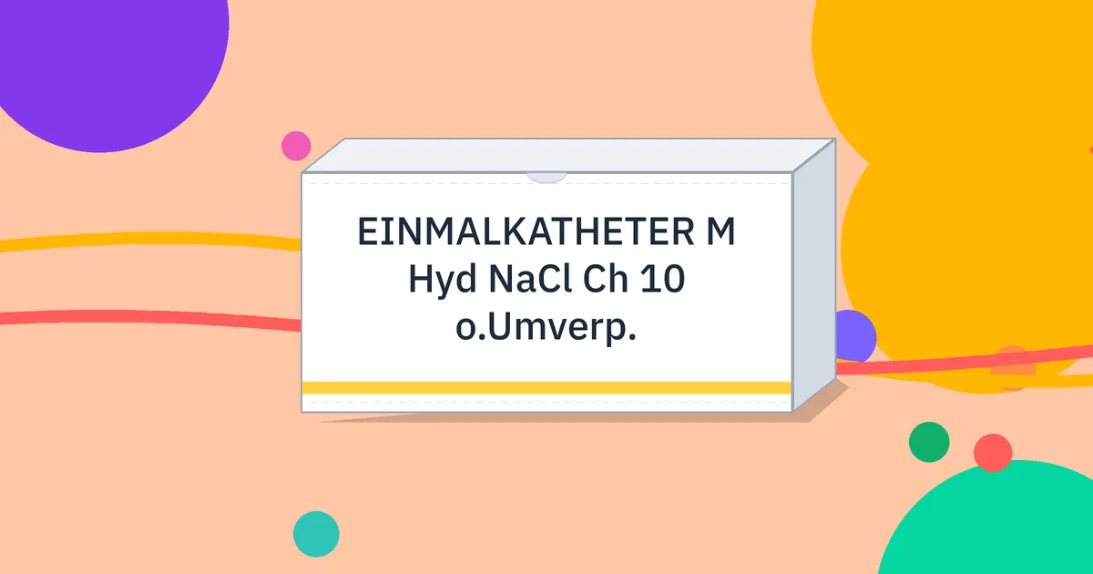 Symbolbild: Packung mit der Aufschrift EINMALKATHETER M Hyd NaCl Ch 10 o.Umverp. (PZN 06831570) – Verfügbarkeit und Bezug in Apotheken in Frankfurt am Main