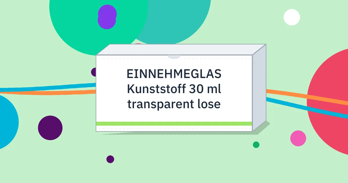 Symbolbild: Packung mit der Aufschrift EINNEHMEGLAS Kunststoff 30 ml transparent lose (PZN 02771150) – Verfügbarkeit und Bezug in Apotheken in Frankfurt am Main