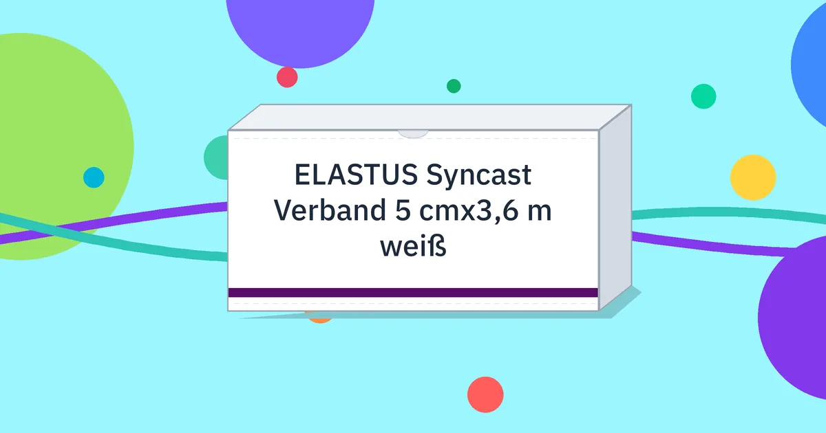 Symbolbild: Packung mit der Aufschrift ELASTUS Syncast Verband 5 cmx3,6 m weiß (PZN 03735771) – Verfügbarkeit und Bezug in Apotheken in Frankfurt am Main