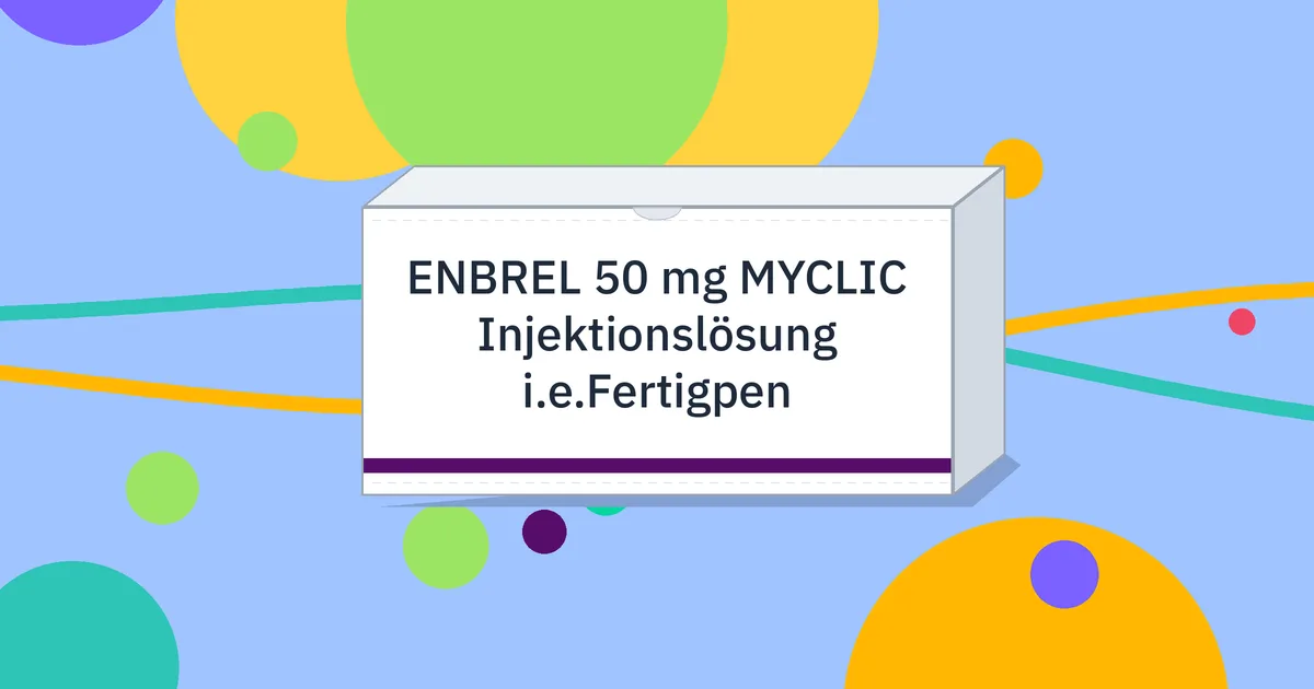 Symbolbild: Packung mit der Aufschrift ENBREL 50 mg MYCLIC Injektionslösung i.e.Fertigpen (PZN 06934560) – Verfügbarkeit und Bezug in Apotheken in Frankfurt am Main