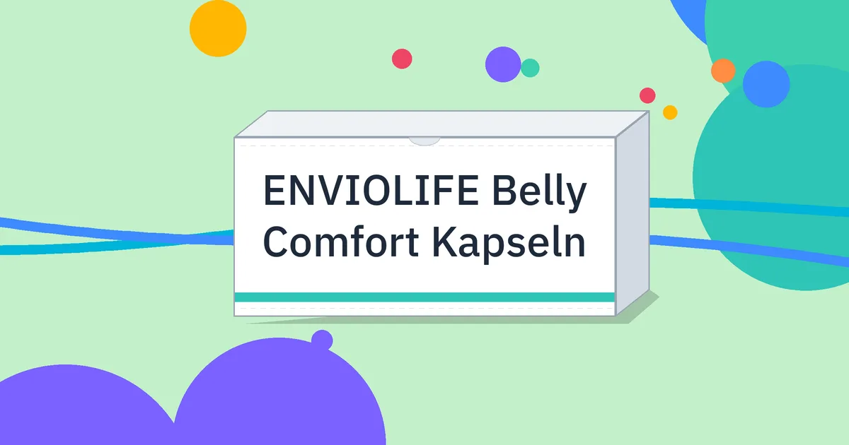 Symbolbild: Packung mit der Aufschrift ENVIOLIFE Belly Comfort Kapseln (PZN 18721711) – Verfügbarkeit und Bezug in Apotheken in Frankfurt am Main