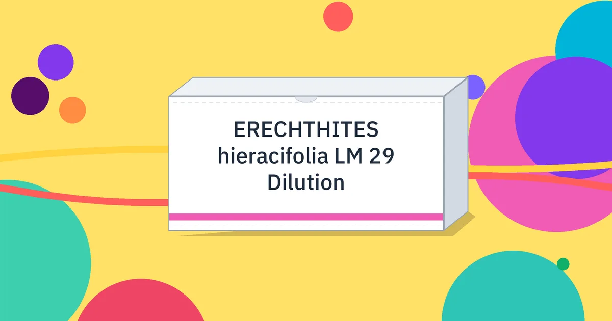 Symbolbild: Packung mit der Aufschrift ERECHTHITES hieracifolia LM 29 Dilution (PZN 13474567) – Verfügbarkeit und Bezug in Apotheken in Frankfurt am Main