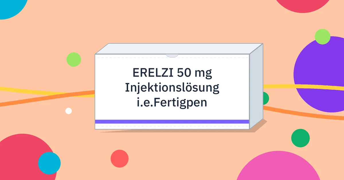 Symbolbild: Packung mit der Aufschrift ERELZI 50 mg Injektionslösung i.e.Fertigpen (PZN 14137381) – Verfügbarkeit und Bezug in Apotheken in Frankfurt am Main