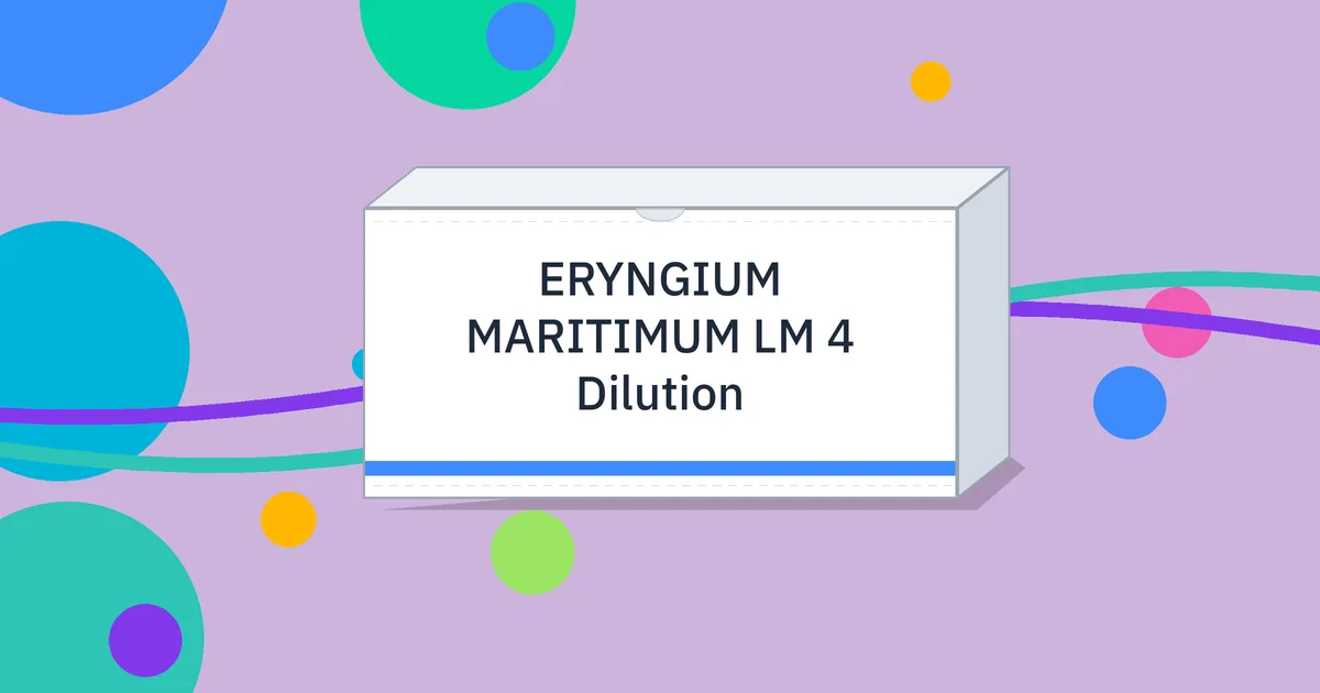 Symbolbild: Packung mit der Aufschrift ERYNGIUM MARITIMUM LM 4 Dilution (PZN 13478921) – Verfügbarkeit und Bezug in Apotheken in Frankfurt am Main