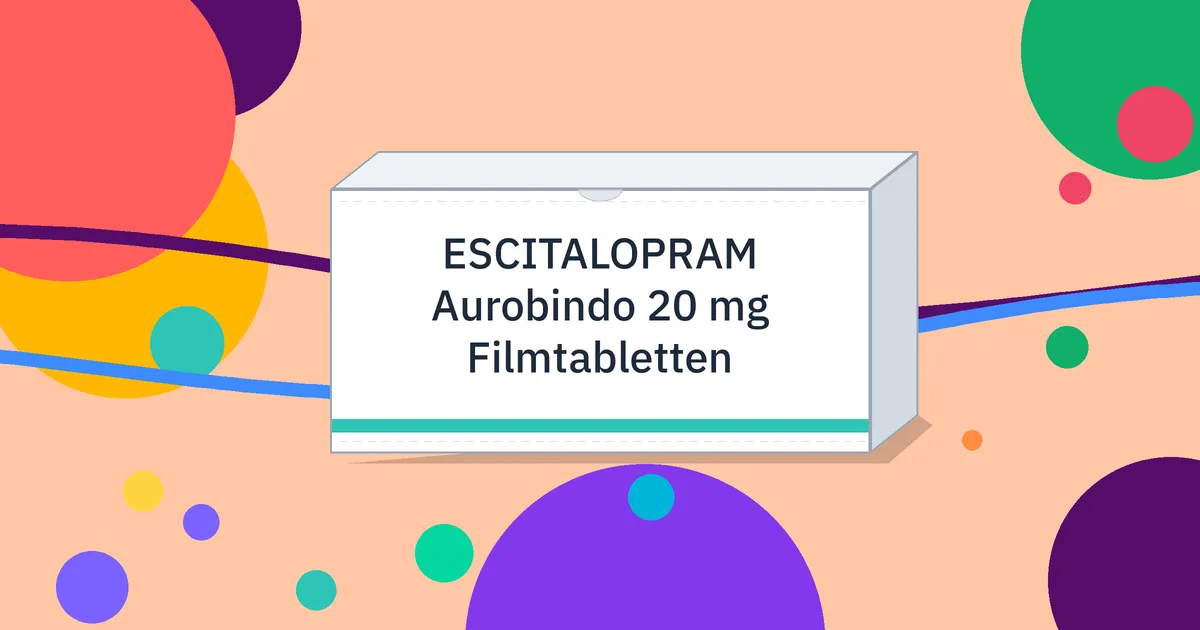 Symbolbild: Packung mit der Aufschrift ESCITALOPRAM Aurobindo 20 mg Filmtabletten (PZN 10113219) – Verfügbarkeit und Bezug in Apotheken in Frankfurt am Main