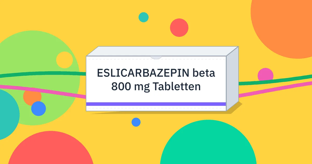 Symbolbild: Packung mit der Aufschrift ESLICARBAZEPIN beta 800 mg Tabletten (PZN 14363692) – Verfügbarkeit und Bezug in Apotheken in Frankfurt am Main