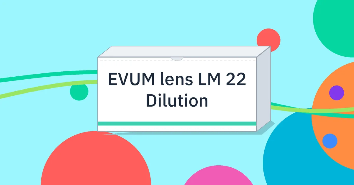 Symbolbild: Packung mit der Aufschrift EVUM lens LM 22 Dilution (PZN 13485217) – Verfügbarkeit und Bezug in Apotheken in Frankfurt am Main