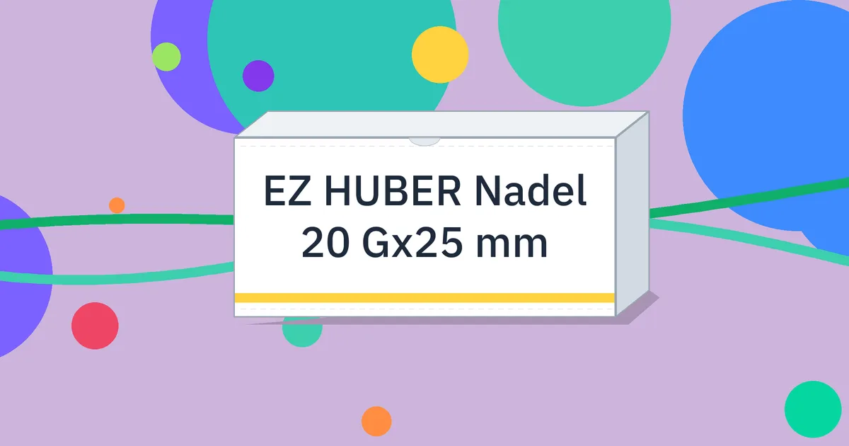 Symbolbild: Packung mit der Aufschrift EZ HUBER Nadel 20 Gx25 mm (PZN 09040538) – Verfügbarkeit und Bezug in Apotheken in Frankfurt am Main