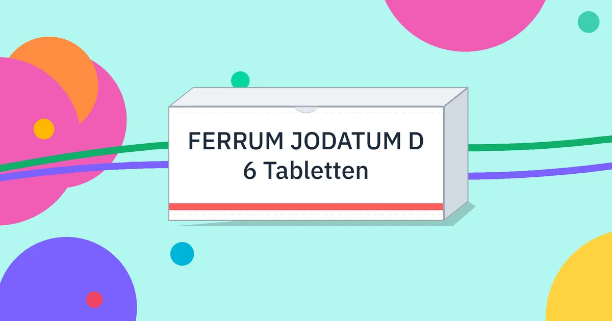 Symbolbild: Packung mit der Aufschrift FERRUM JODATUM D 6 Tabletten (PZN 02630283) – Verfügbarkeit und Bezug in Apotheken in Frankfurt am Main
