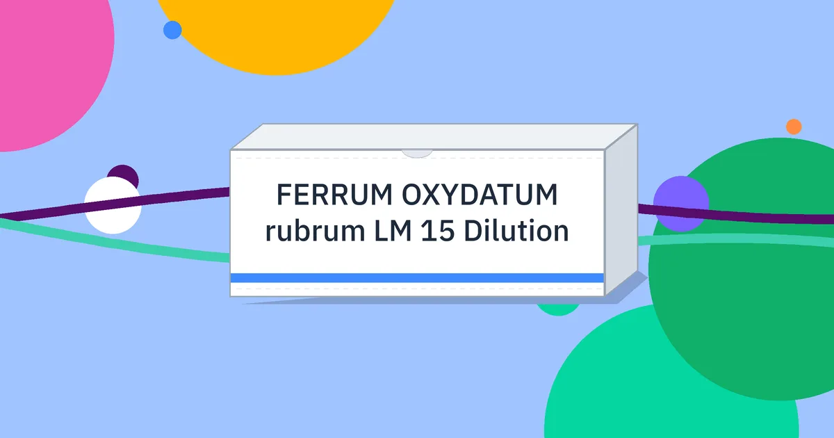 Symbolbild: Packung mit der Aufschrift FERRUM OXYDATUM rubrum LM 15 Dilution (PZN 12851677) – Verfügbarkeit und Bezug in Apotheken in Frankfurt am Main