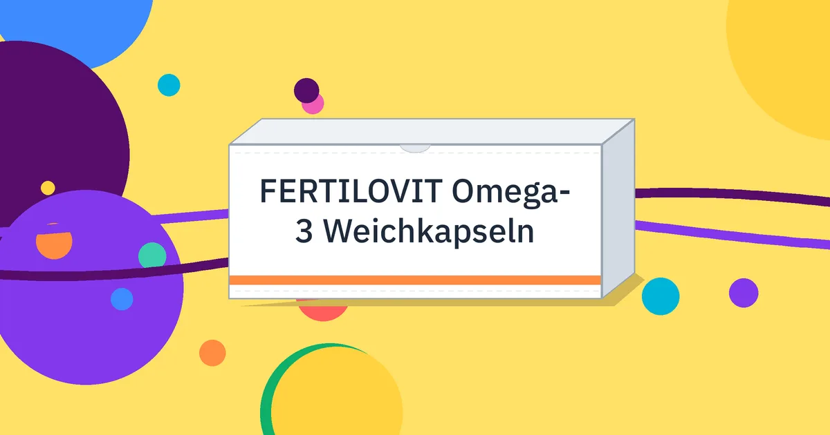 Symbolbild: Packung mit der Aufschrift FERTILOVIT Omega-3 Weichkapseln (PZN 14262577) – Verfügbarkeit und Bezug in Apotheken in Frankfurt am Main