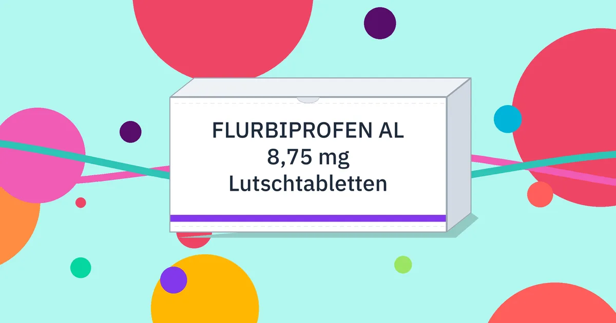 Symbolbild: Packung mit der Aufschrift FLURBIPROFEN AL 8,75 mg Lutschtabletten (PZN 12359947) – Verfügbarkeit und Bezug in Apotheken in Frankfurt am Main