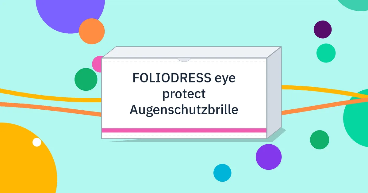 Symbolbild: Packung mit der Aufschrift FOLIODRESS eye protect Augenschutzbrille (PZN 09684508) – Verfügbarkeit und Bezug in Apotheken in Frankfurt am Main