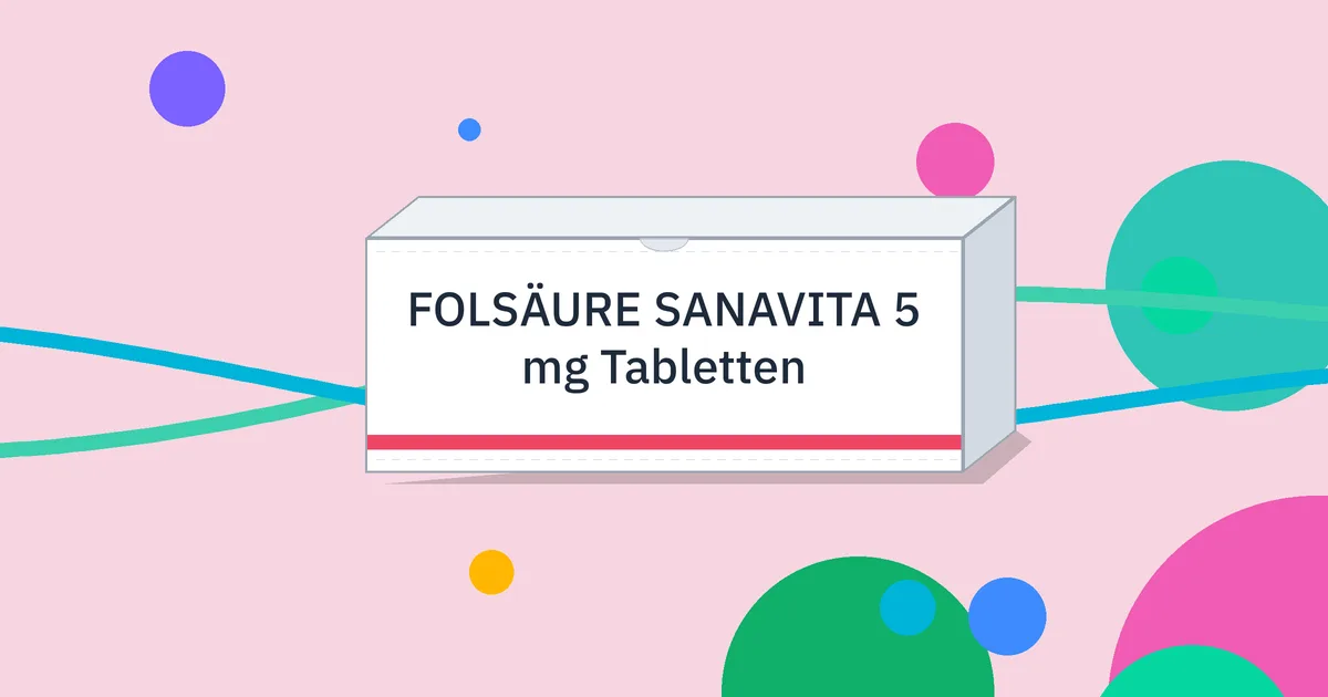Symbolbild: Packung mit der Aufschrift FOLSÄURE SANAVITA 5 mg Tabletten (PZN 14416342) – Verfügbarkeit und Bezug in Apotheken in Frankfurt am Main