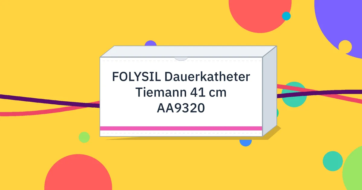 Symbolbild: Packung mit der Aufschrift FOLYSIL Dauerkatheter Tiemann 41 cm AA9320 (PZN 00731376) – Verfügbarkeit und Bezug in Apotheken in Frankfurt am Main