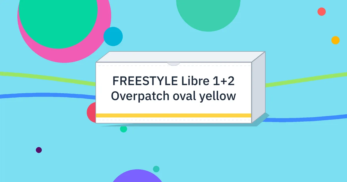 Symbolbild: Packung mit der Aufschrift FREESTYLE Libre 1+2 Overpatch oval yellow (PZN 19864430) – Verfügbarkeit und Bezug in Apotheken in Frankfurt am Main