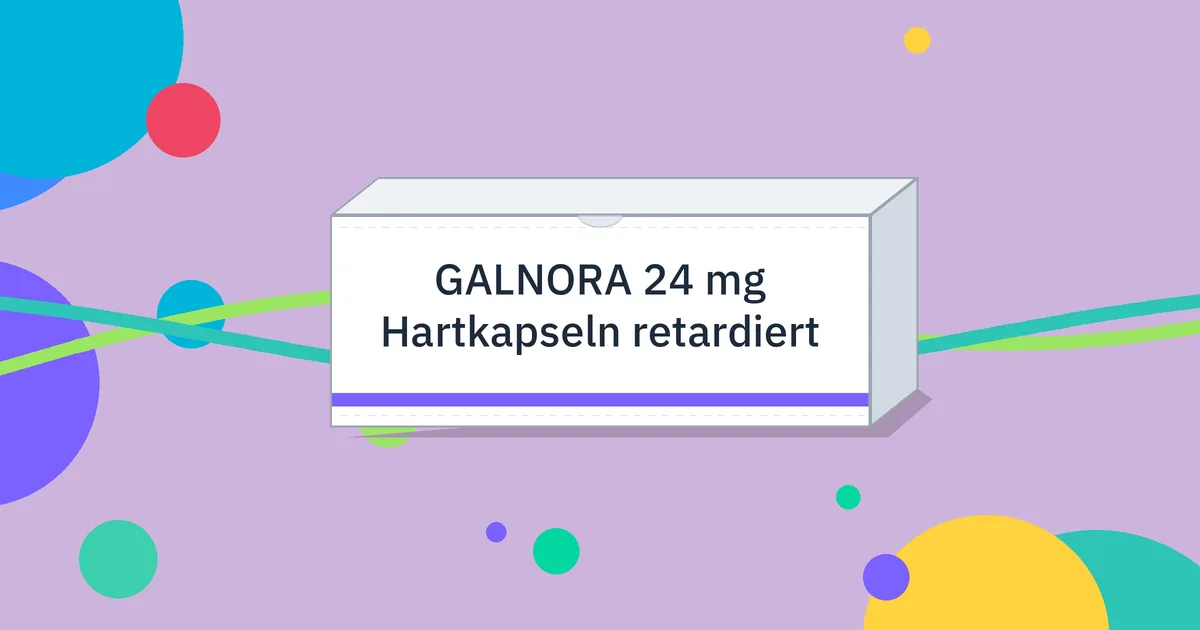 Symbolbild: Packung mit der Aufschrift GALNORA 24 mg Hartkapseln retardiert (PZN 09302091) – Verfügbarkeit und Bezug in Apotheken in Frankfurt am Main