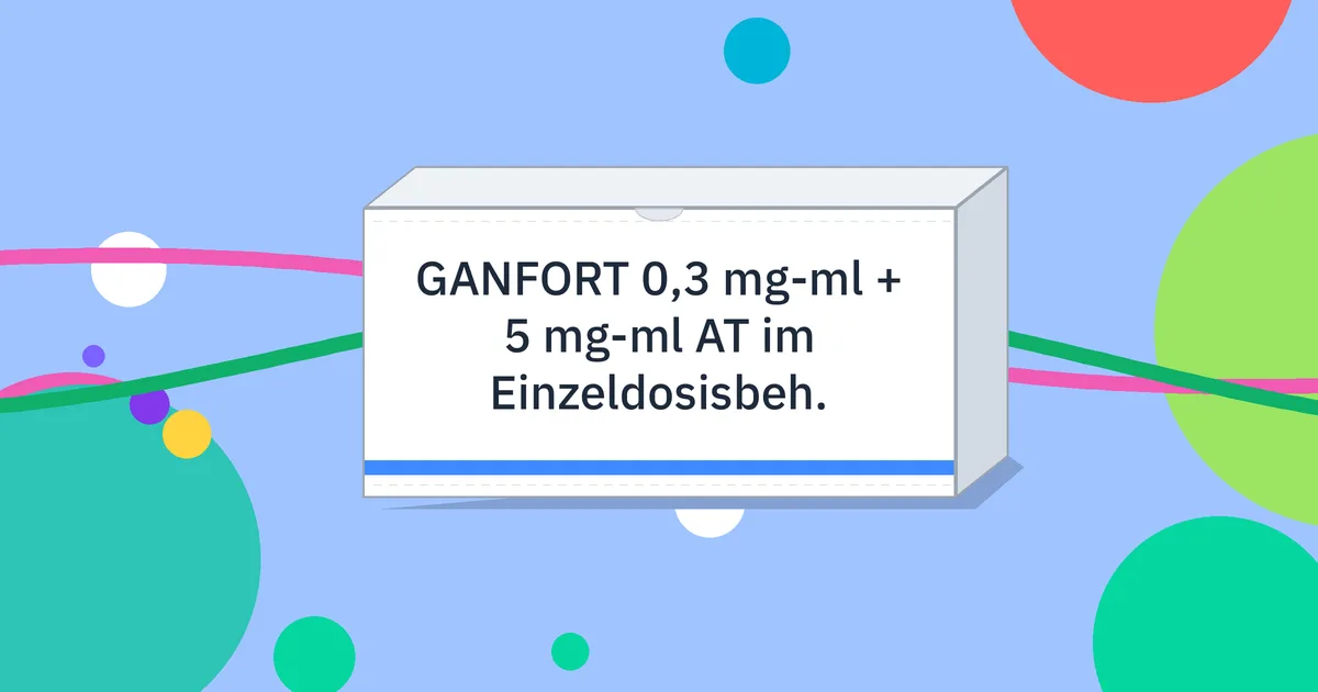 Symbolbild: Packung mit der Aufschrift GANFORT 0,3 mg-ml + 5 mg-ml AT im Einzeldosisbeh. (PZN 10738422) – Verfügbarkeit und Bezug in Apotheken in Frankfurt am Main