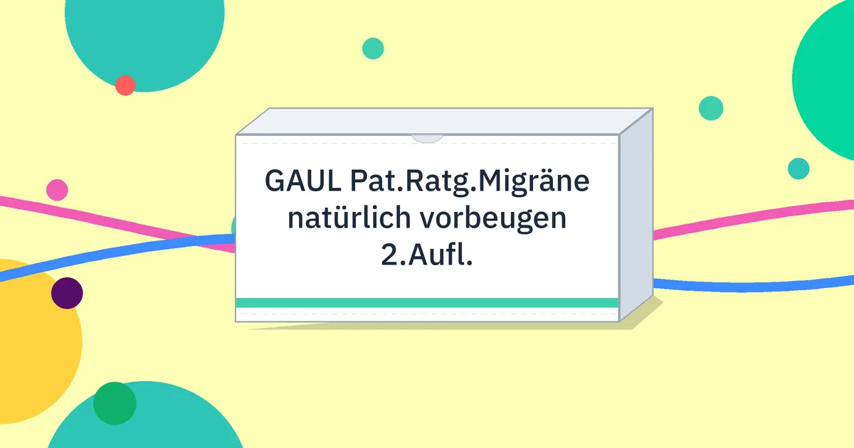 Symbolbild: Packung mit der Aufschrift GAUL Pat.Ratg.Migräne natürlich vorbeugen 2.Aufl. (PZN 19143305) – Verfügbarkeit und Bezug in Apotheken in Frankfurt am Main