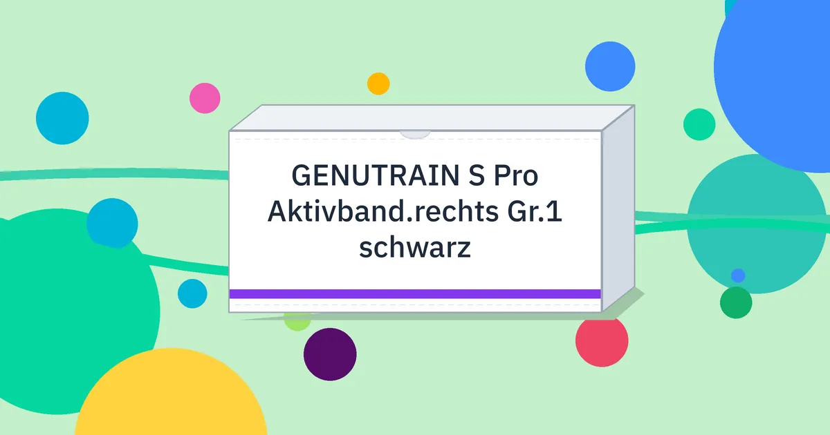 Symbolbild: Packung mit der Aufschrift GENUTRAIN S Pro Aktivband.rechts Gr.1 schwarz (PZN 09337089) – Verfügbarkeit und Bezug in Apotheken in Frankfurt am Main