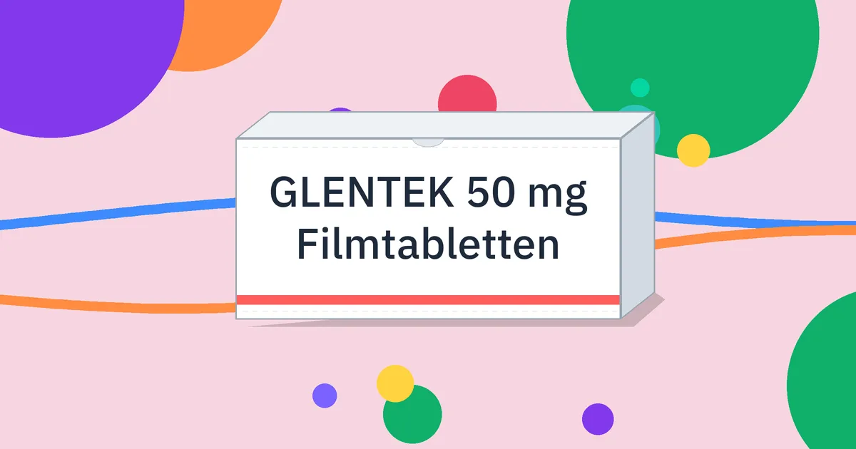 Symbolbild: Packung mit der Aufschrift GLENTEK 50 mg Filmtabletten (PZN 13984699) – Verfügbarkeit und Bezug in Apotheken in Frankfurt am Main
