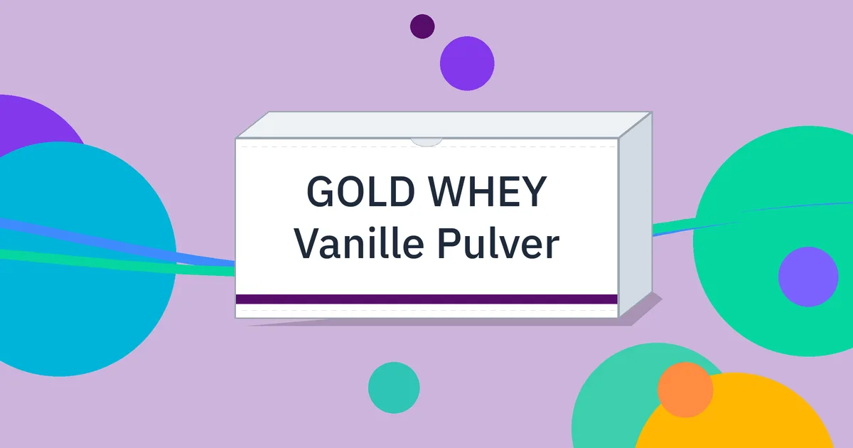 Symbolbild: Packung mit der Aufschrift GOLD WHEY Vanille Pulver (PZN 02238303) – Verfügbarkeit und Bezug in Apotheken in Frankfurt am Main