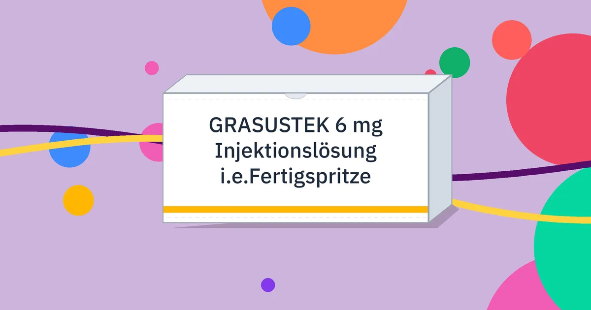 Symbolbild: Packung mit der Aufschrift GRASUSTEK 6 mg Injektionslösung i.e.Fertigspritze (PZN 16787663) – Verfügbarkeit und Bezug in Apotheken in Frankfurt am Main
