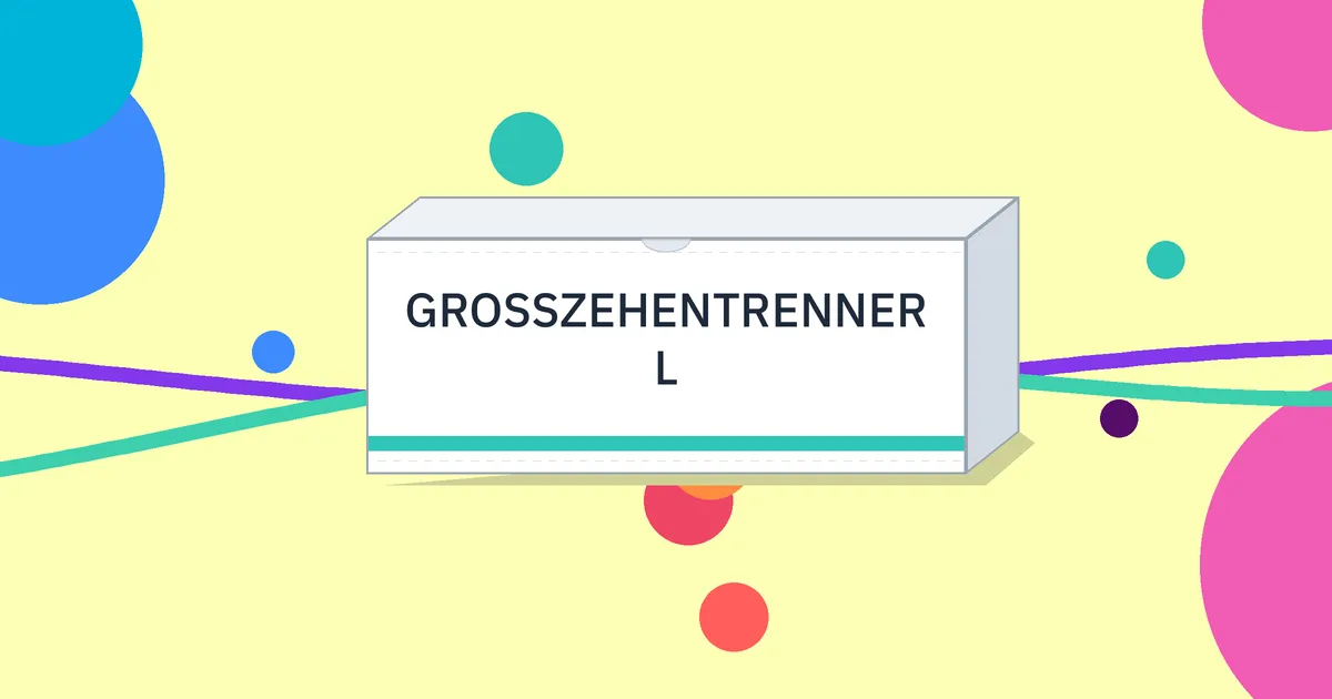 Symbolbild: Packung mit der Aufschrift GROSSZEHENTRENNER L (PZN 19073177) – Verfügbarkeit und Bezug in Apotheken in Frankfurt am Main