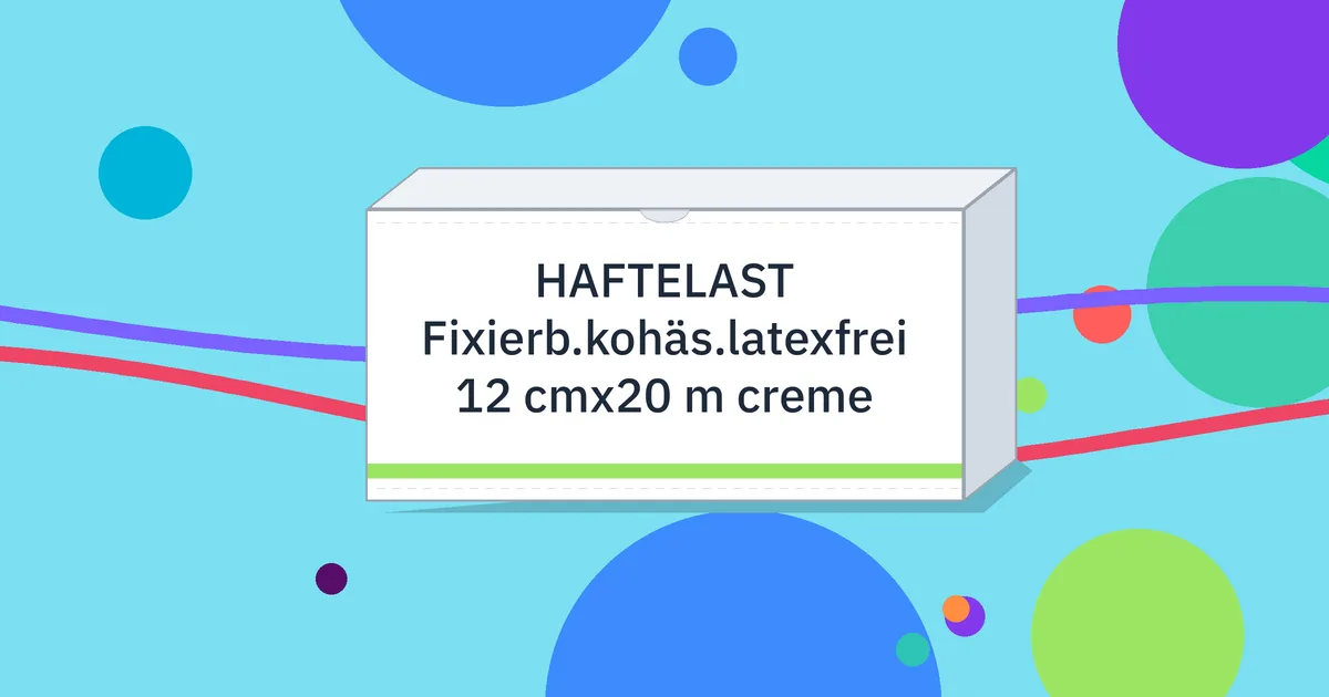 Symbolbild: Packung mit der Aufschrift HAFTELAST Fixierb.kohäs.latexfrei 12 cmx20 m creme (PZN 08817249) – Verfügbarkeit und Bezug in Apotheken in Frankfurt am Main