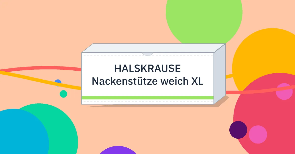 Symbolbild: Packung mit der Aufschrift HALSKRAUSE Nackenstütze weich XL (PZN 19069046) – Verfügbarkeit und Bezug in Apotheken in Frankfurt am Main
