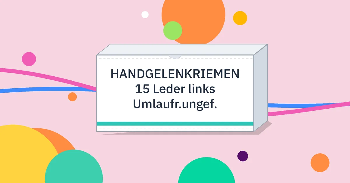 Symbolbild: Packung mit der Aufschrift HANDGELENKRIEMEN 15 Leder links Umlaufr.ungef. (PZN 03230568) – Verfügbarkeit und Bezug in Apotheken in Frankfurt am Main