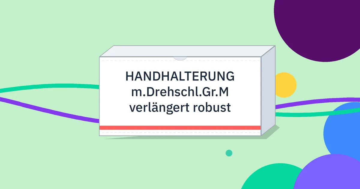 Symbolbild: Packung mit der Aufschrift HANDHALTERUNG m.Drehschl.Gr.M verlängert robust (PZN 11568436) – Verfügbarkeit und Bezug in Apotheken in Frankfurt am Main