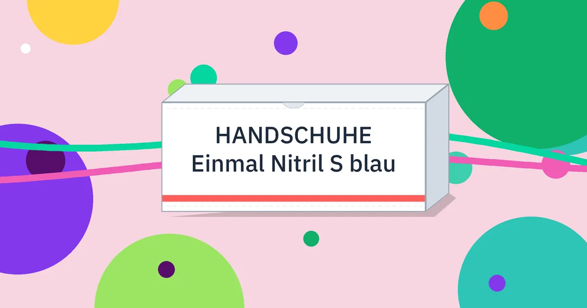 Symbolbild: Packung mit der Aufschrift HANDSCHUHE Einmal Nitril S blau (PZN 00129194) – Verfügbarkeit und Bezug in Apotheken in Frankfurt am Main