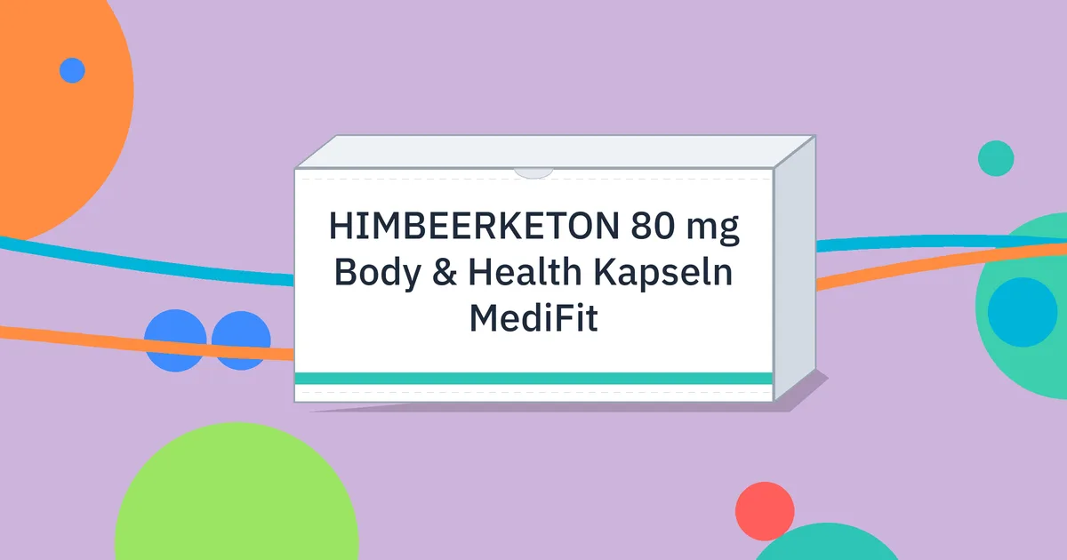 Symbolbild: Packung mit der Aufschrift HIMBEERKETON 80 mg Body & Health Kapseln MediFit (PZN 11668296) – Verfügbarkeit und Bezug in Apotheken in Frankfurt am Main